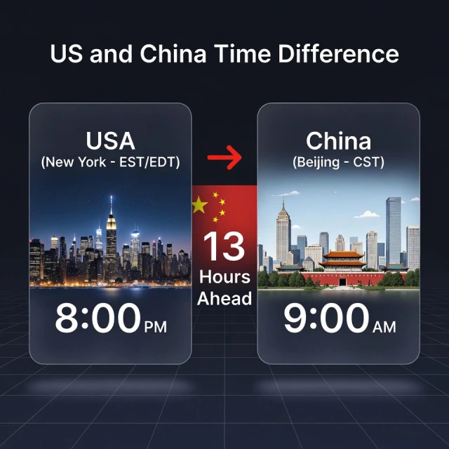 US and China Time Difference (New York) vs (Beijing)