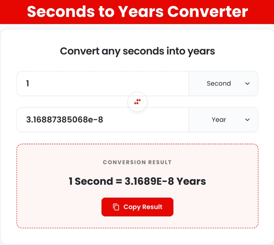 Seconds to Years Converter – Free Calculator (secs to yrs)