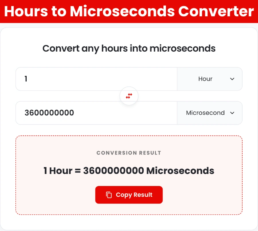 Hours to Microseconds Converter – Free Calculator (hr to µs)
