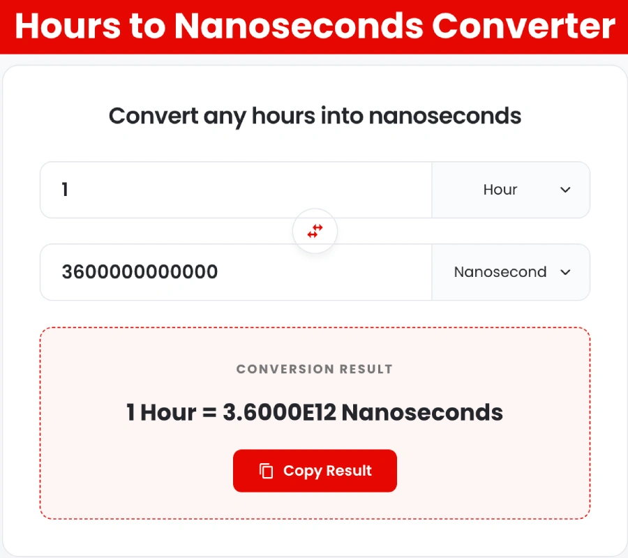 Hours to Nanoseconds Converter – Free Calculator (hr to ns)