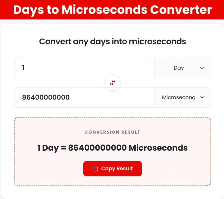 Days to Microseconds Converter – Free Calculator (days to µs)